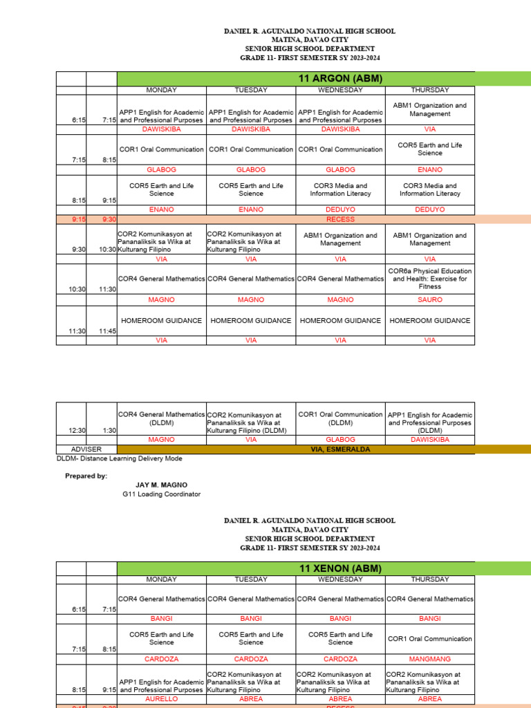 New Grade 11 Class Program Sy 2023 2024 Download Free Pdf Science