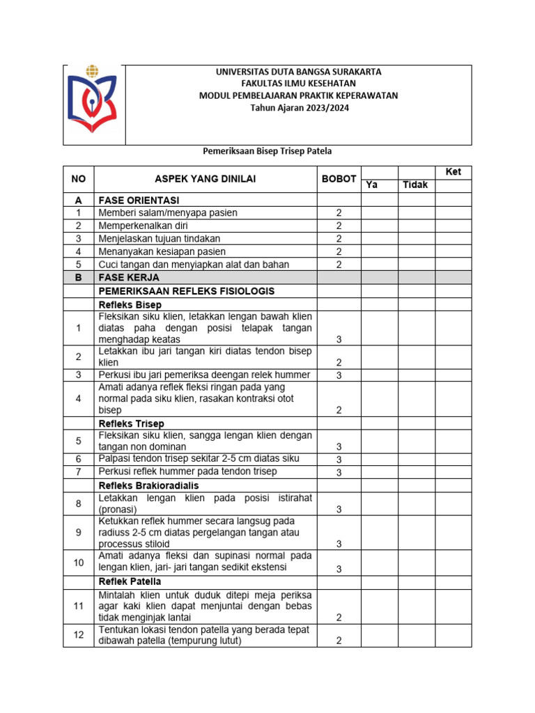 KMB 3 Pemeriksaan Bisep Trisep Patela | PDF