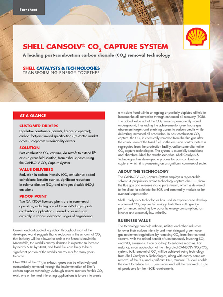 Shell Cansolv CO2 Capture System Fact Sheet | PDF | Technology ...