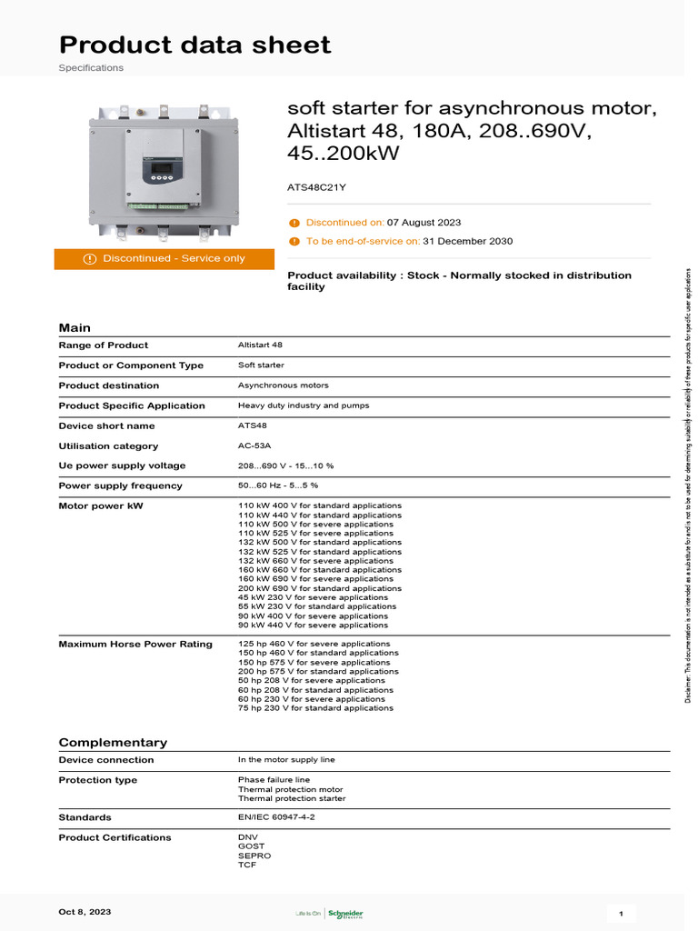 Soft Start - Altistart 48 - ATS48C21Y | PDF