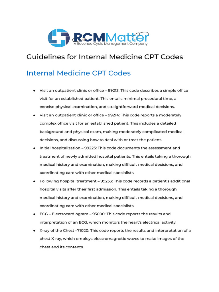 Internal Medicine CPT Code Guide | PDF | Self-Improvement