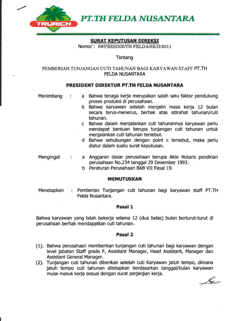 SK Tunjangan Cuti (Trurich) | PDF