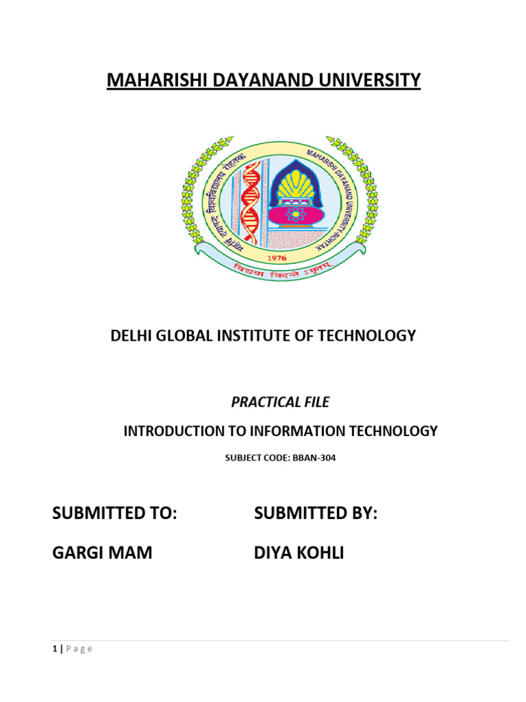 IIT Practical File | PDF | Microsoft Excel | Microsoft Word