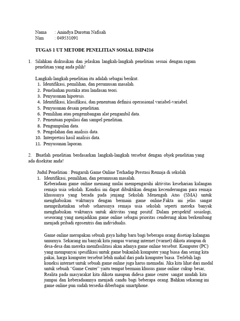 Tugas 1 Metopen Sosial | PDF | Ilmu Sosial