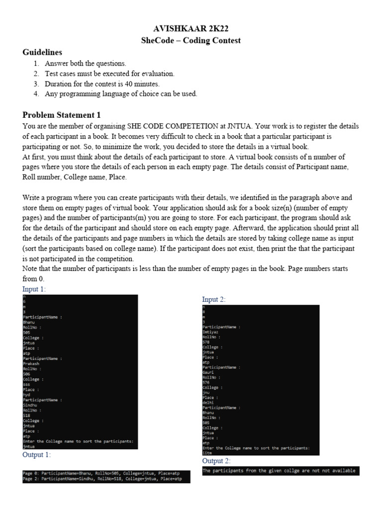 SheCode 2K22 Coding Contest Guidelines | PDF | Career & Growth | Computers