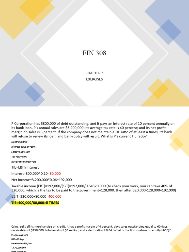 FIN 308-Ch3-Exercises (With Answers) | PDF