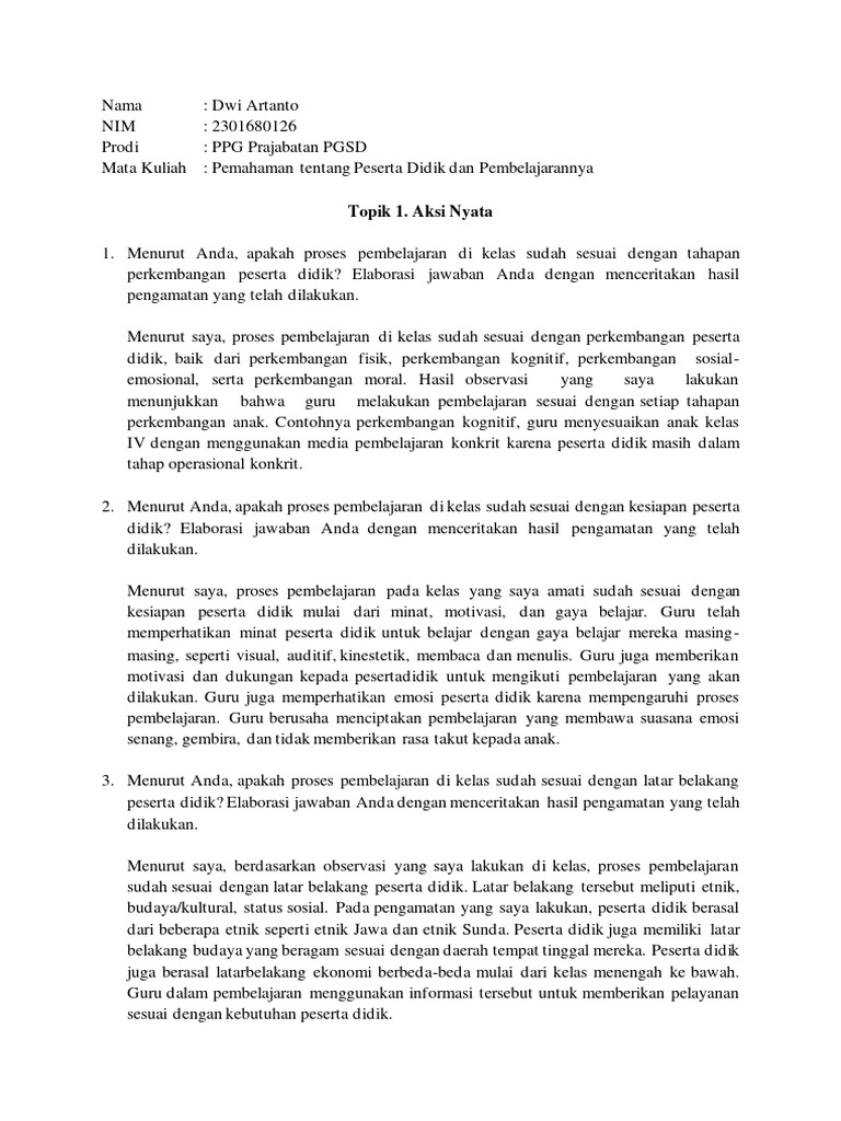 01.02.3-T1-8 Aksi Nyata - Dwi Artanto - 2301680126 | PDF