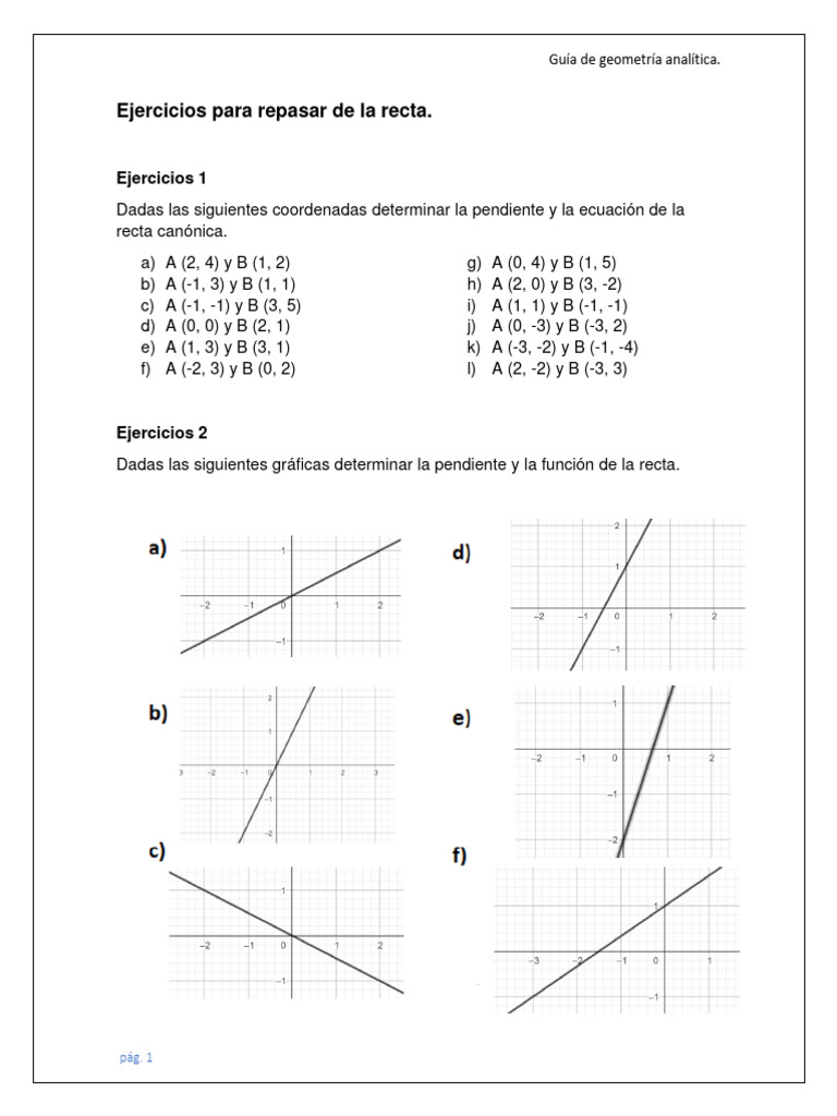 Ejercicios de La Recta | PDF | Línea (geometría) | Pendiente