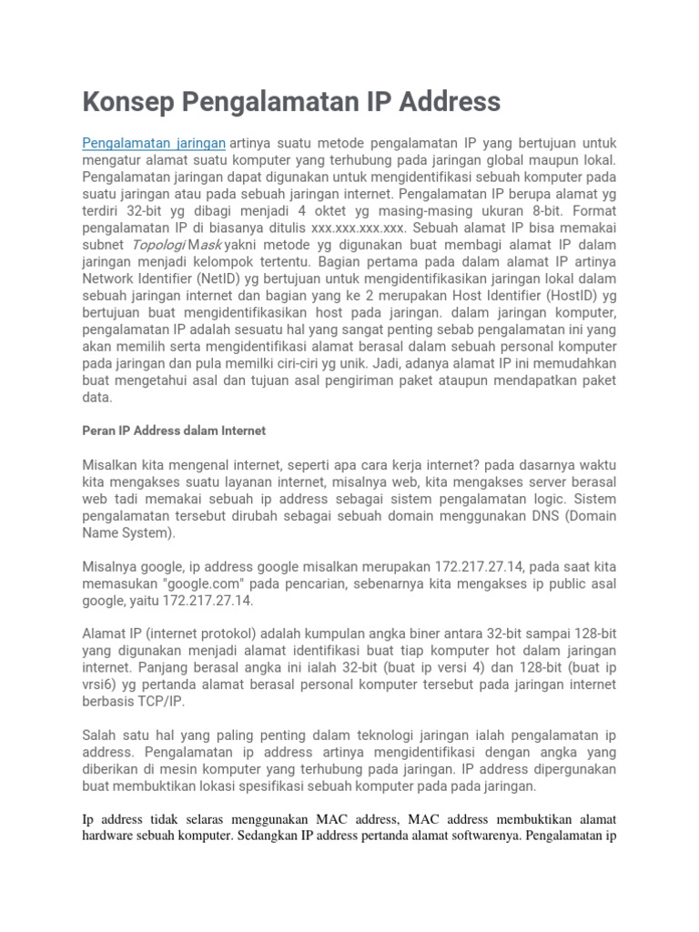 Konsep Pengalamatan IP Address | PDF