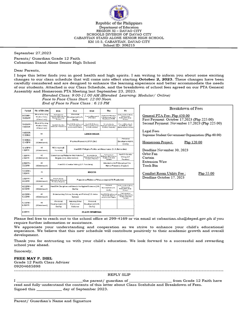 Letter Shifting PTA FEES | PDF