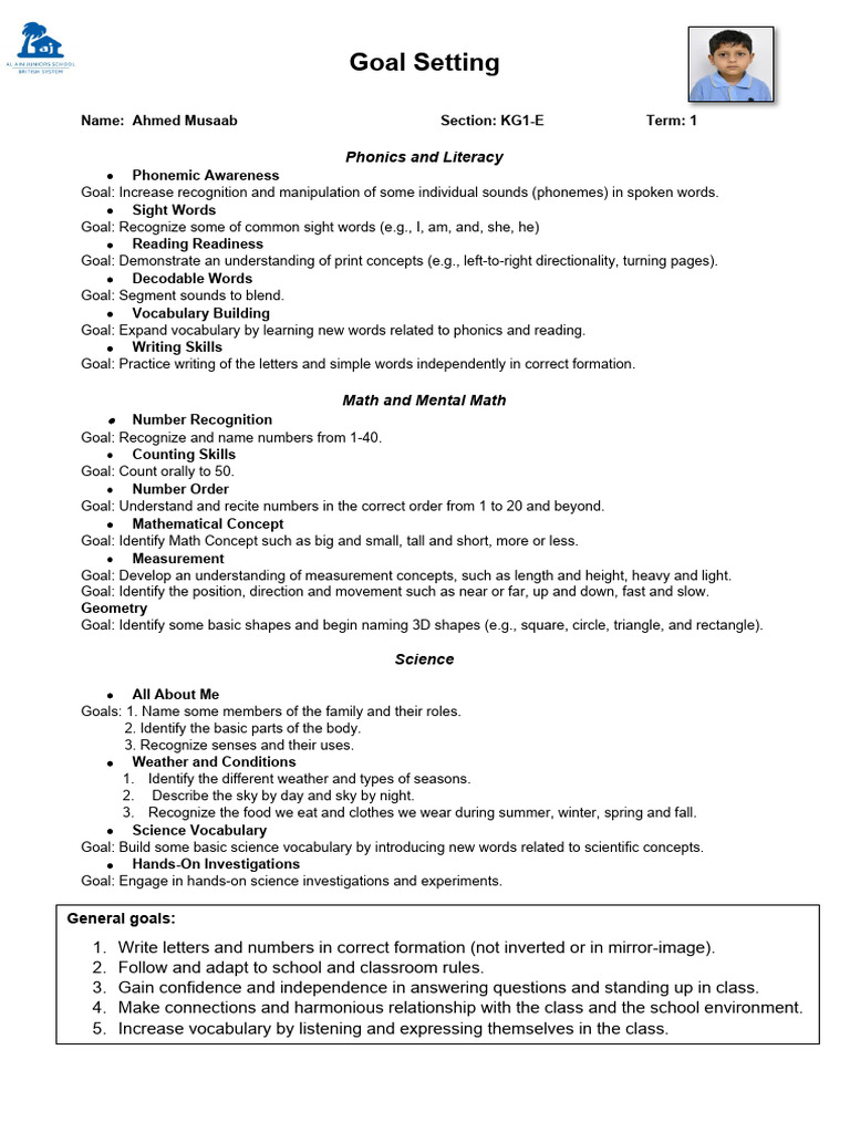 Goal Setting Sample (MA) | PDF | Phonics | Mathematics
