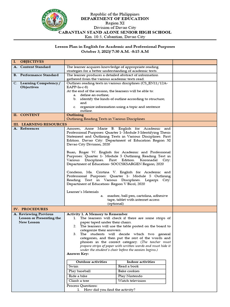 4as LP Demo Teaching Cot1 | Download Free PDF | Learning | Information