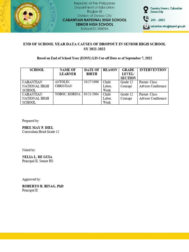 Dropout SHS | PDF
