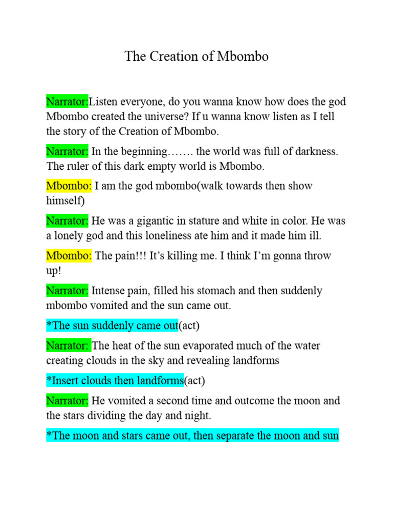 The Creation of Mbombo | PDF | Mythology | Creation Myths