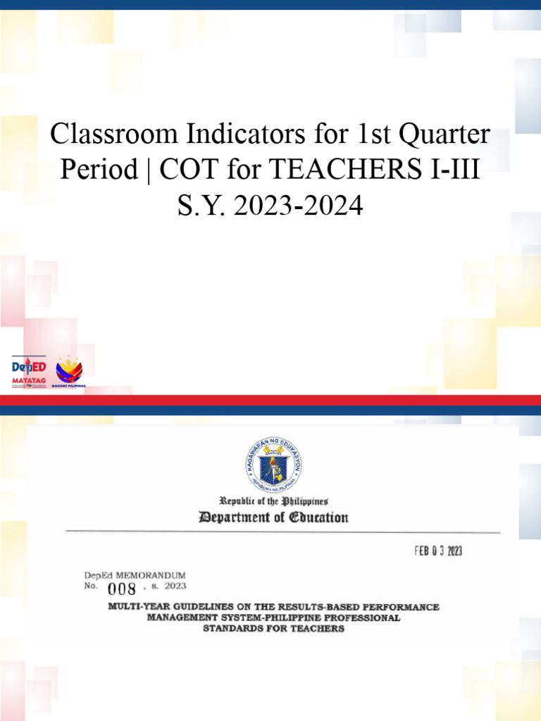 COT Classroom Indicators Q1 2023-2024 | PDF | Career & Growth | Wellness