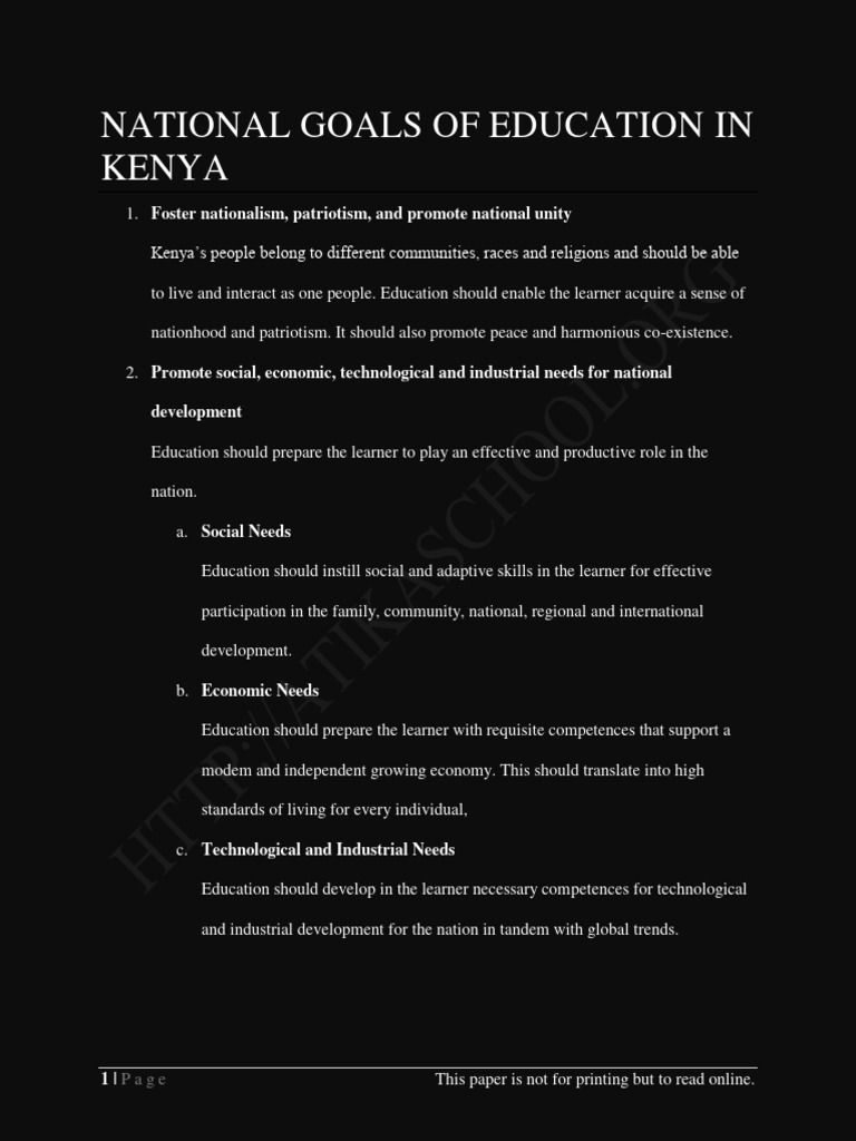 National Goals of Education in Kenya | PDF | Learning | Community