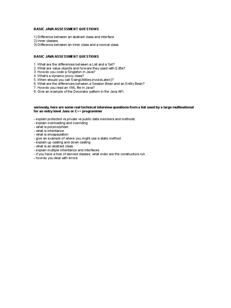 Basic Java Assessment Questions | PDF | Method (Computer Programming ... Basic Java Assessment Questions | PDF | Method (Computer Programming ...