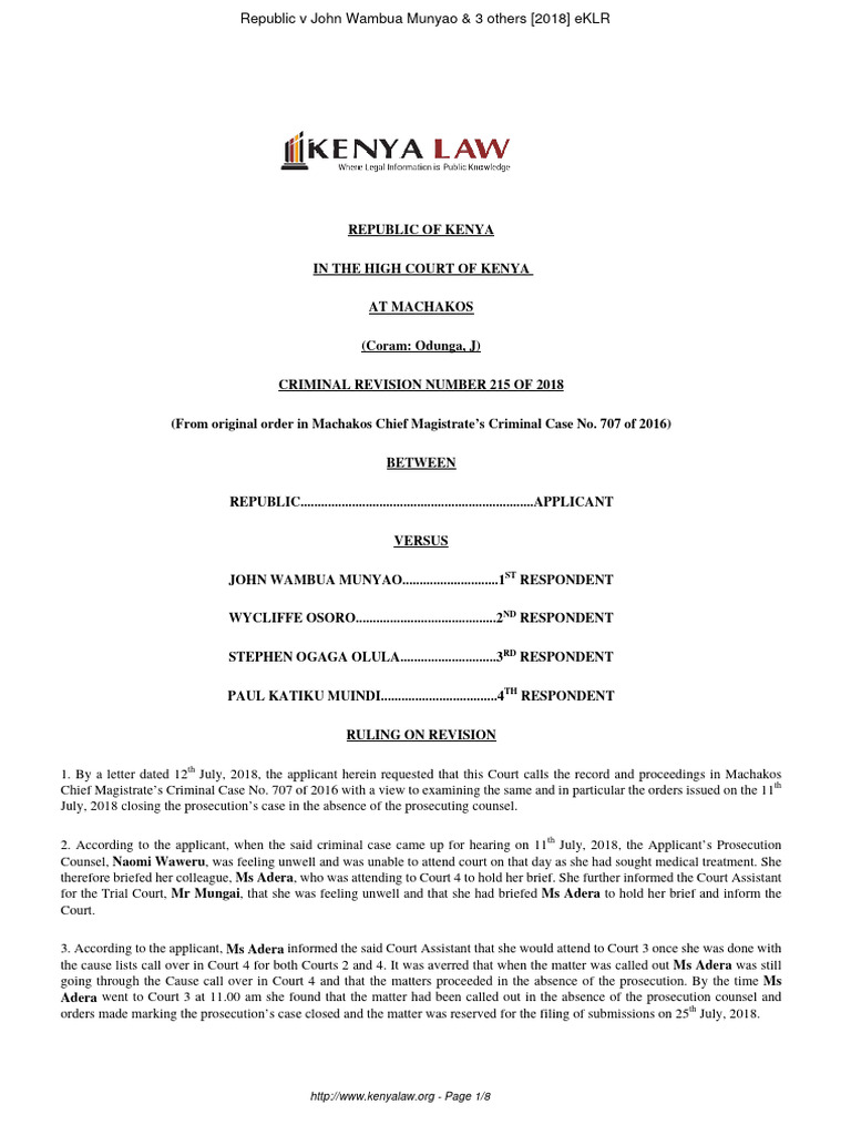 Criminal - Revision - 215 - of - 2018 GBV ODUNGA | PDF | Prosecutor | Criminal Procedure In ...