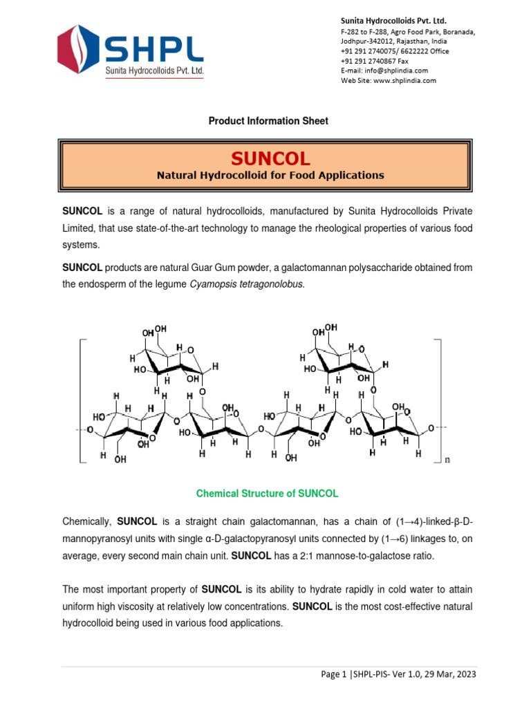 Specification - SUNCOL Grades | PDF | Chemical Substances | Materials