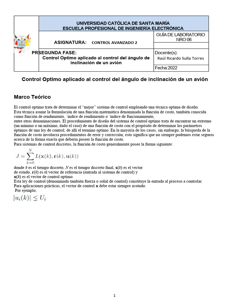 06 Practica Control Optimo (2023) Angulo Avion | PDF