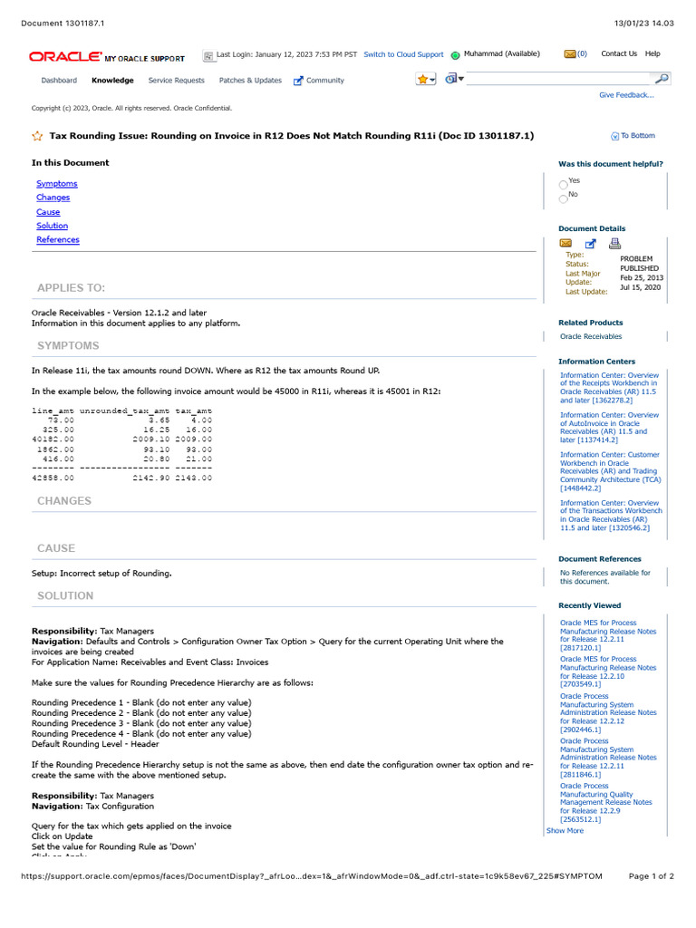 Tax Rounding Issue - Rounding On Invoice in R12 Does Not Match Rounding ...