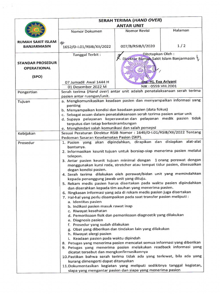 SPO Serah Terima Antar Unit | PDF