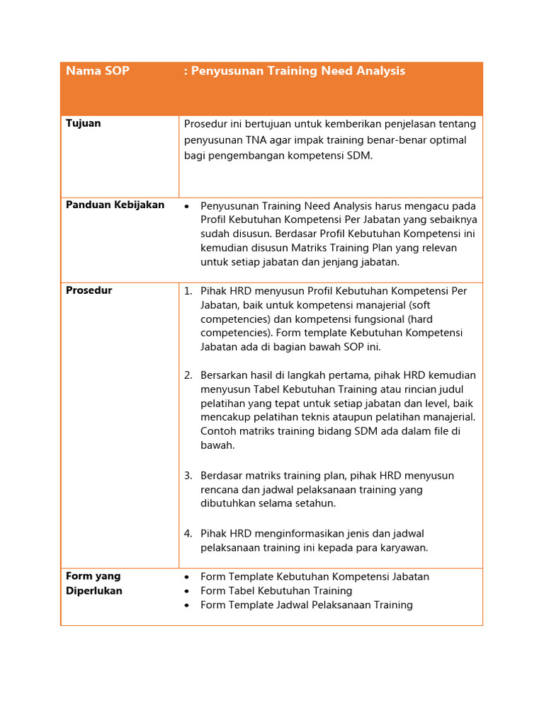 Panduan Penyusunan Training Need Analysis | PDF