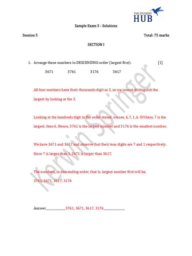SEA Maths - Sample Exam 5 - Solutions | PDF