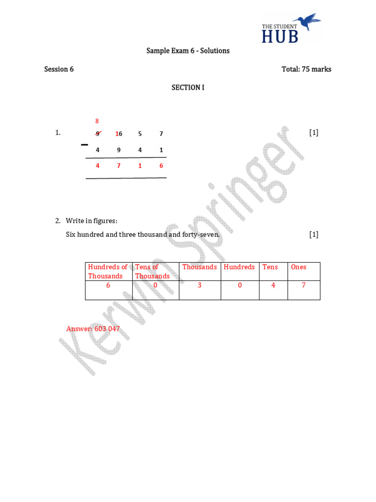 SEA Maths - Sample Exam 6 - Solutions | PDF | Mathematics