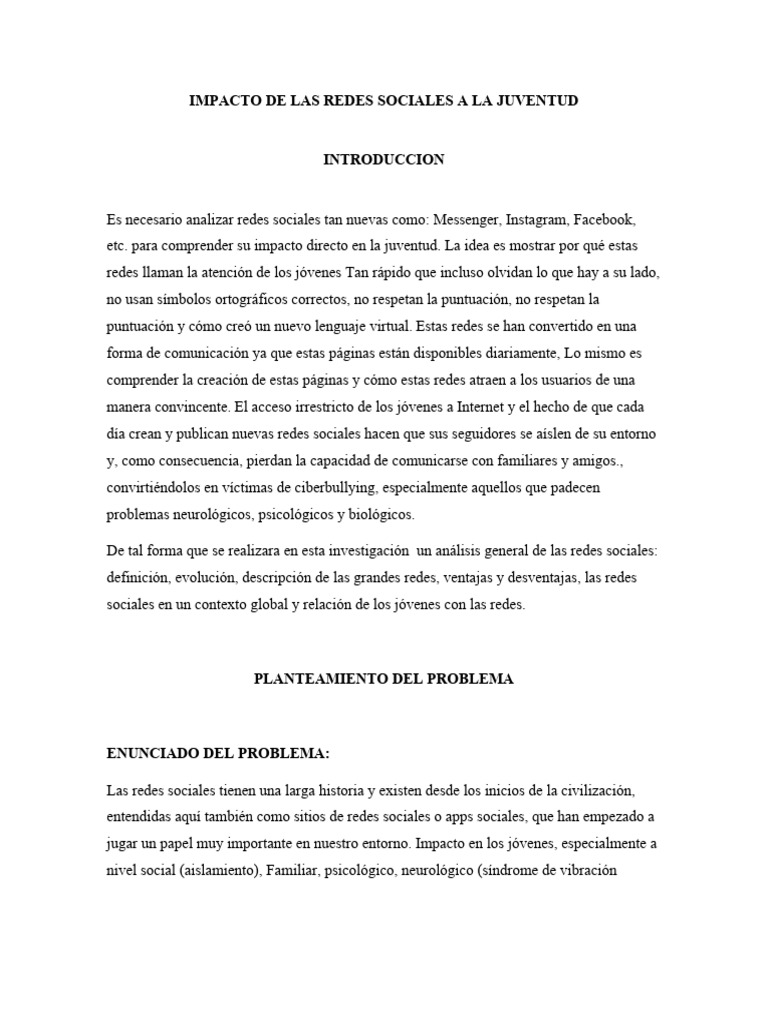Redes Sociales y su Impacto en Jóvenes | PDF | Redes sociales | Cultura ...