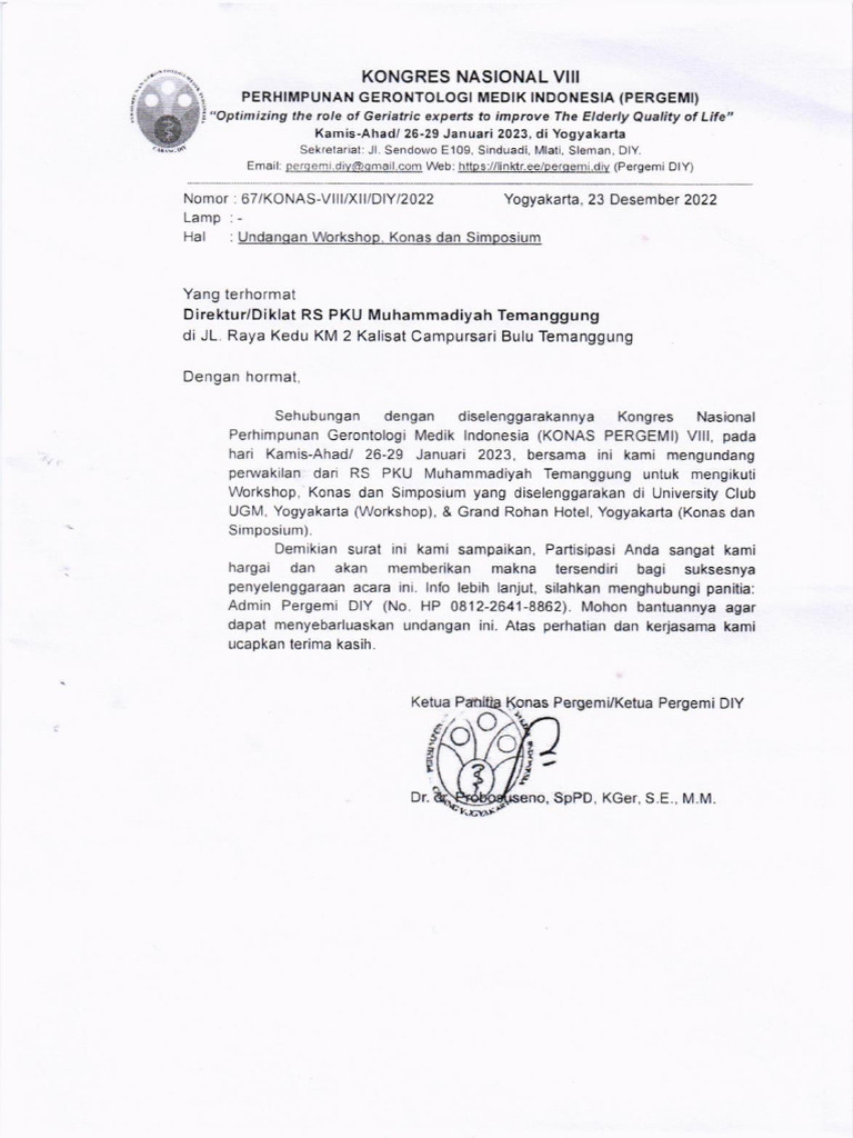 Undangan Workshop, Konas Dan Simposium PERGEMI | PDF