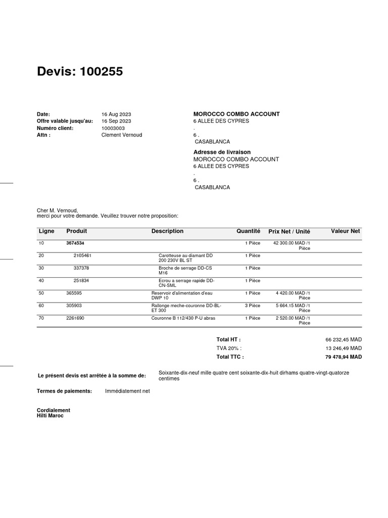 Devis: 100255: Morocco Combo Account | PDF