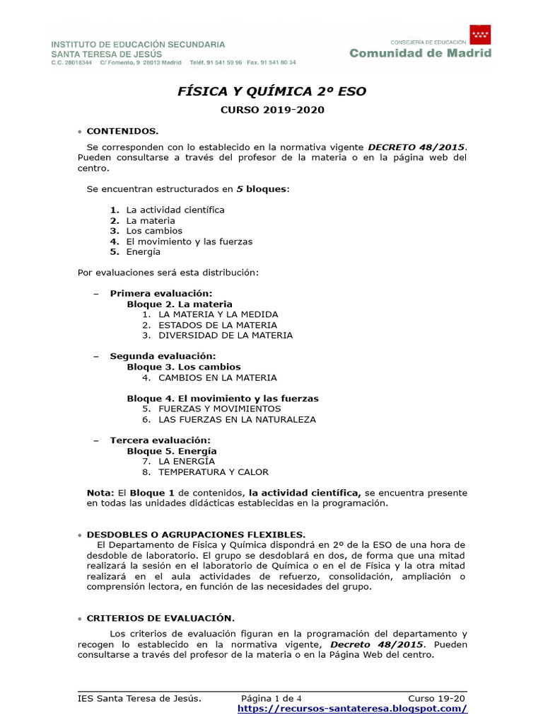 2º Eso Física y Química | PDF | Evaluación