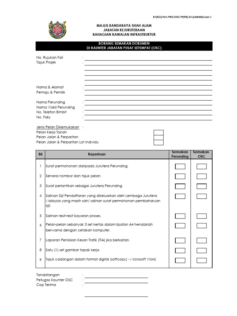 Borang Semakan Dokumen Osc | PDF