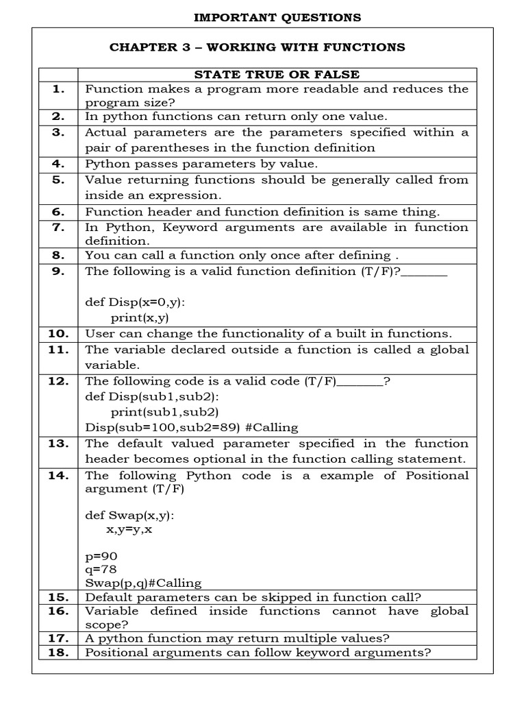 Ch 3 Working With Functions Material Pdf Parameter Computer