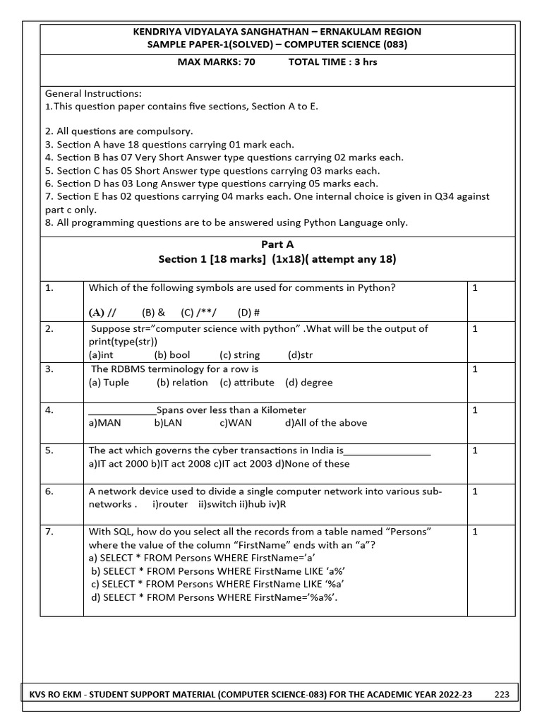 12cs Ernakulam SQP 2223 Solved QP | PDF | Information Technology ... 12cs Ernakulam SQP 2223 Solved QP | PDF | Information Technology ...