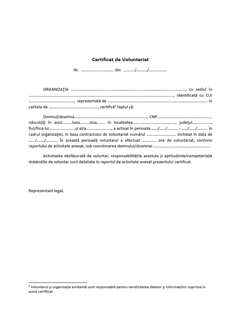 5 Certificat de Voluntariat Model | PDF