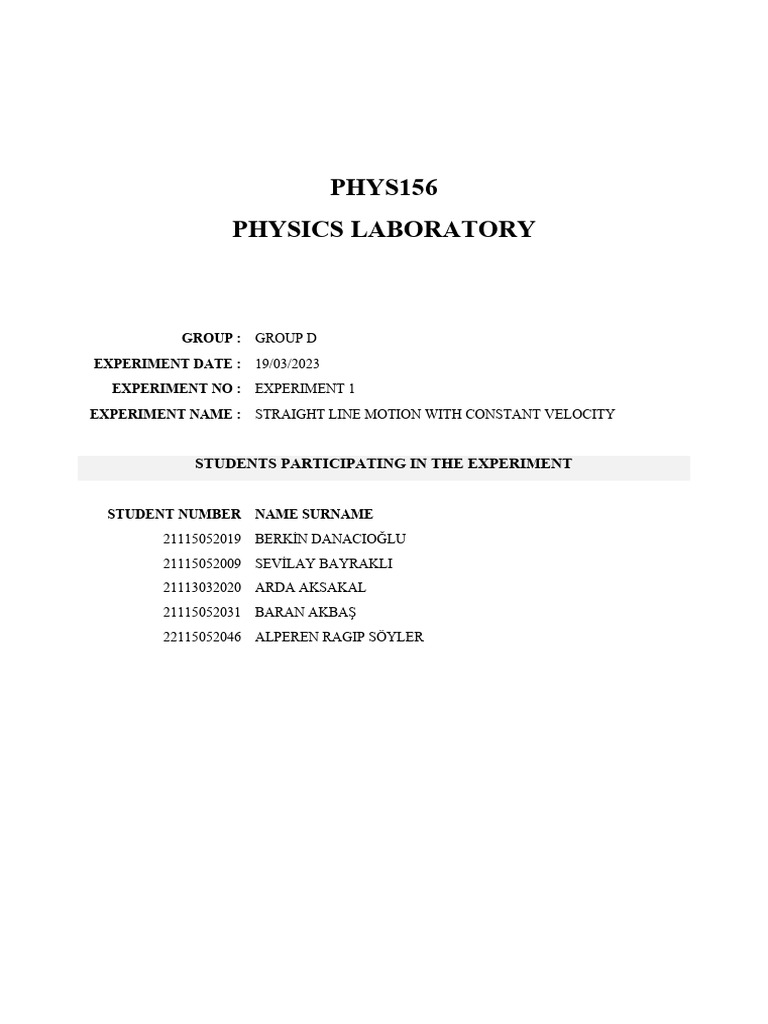 Experiment 1 Report | Download Free PDF | Velocity | Acceleration