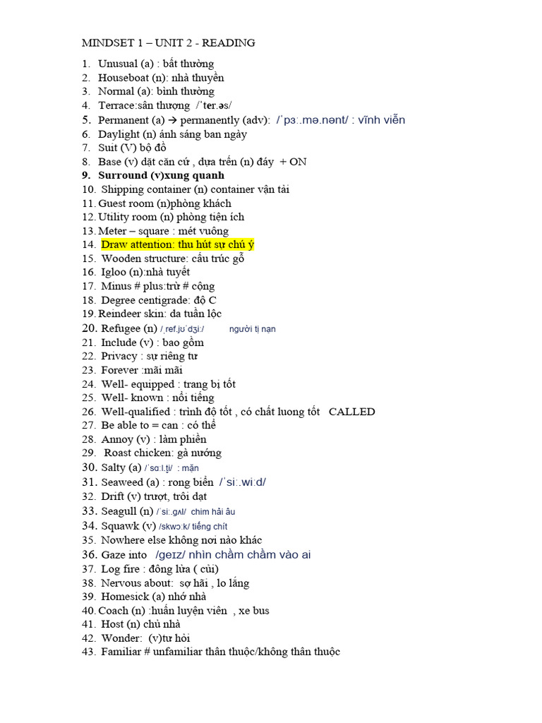 U2-Vocab - Reading - Mindset 1 | PDF
