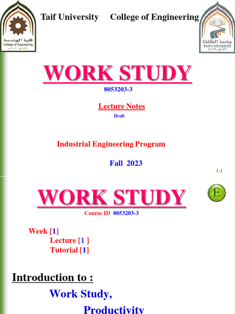 Lecture W (1) (Lect (1) Tut (1) ) - Intro To Work Study | PDF