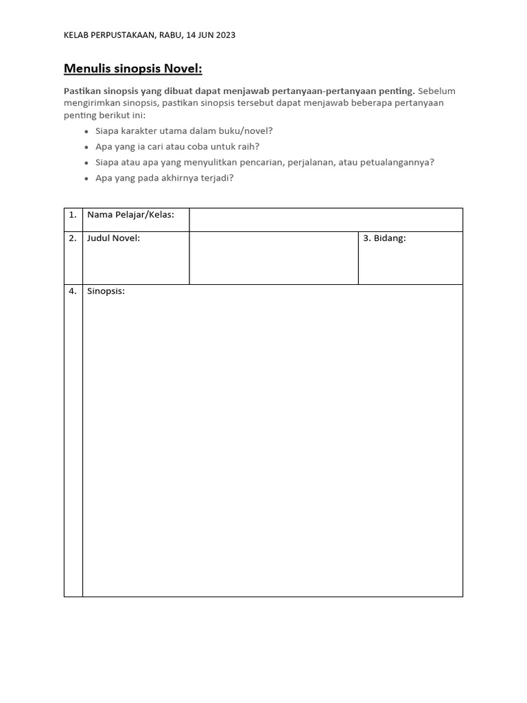 Menulis Sinopsis Novel Pdf