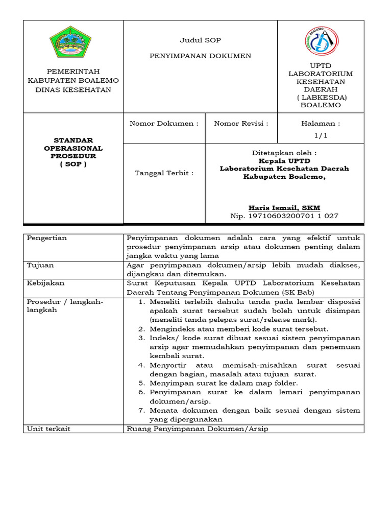 Sop Penyimpanan Dokumen | PDF