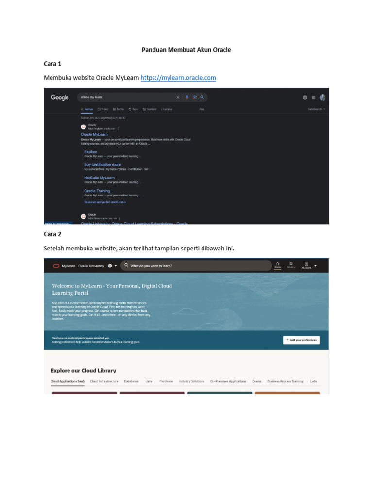 Panduan Membuat Akun Oracle | PDF