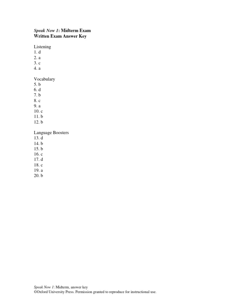 Speak Now 1 Midterm Answer Key | PDF | Language Arts & Discipline ...
