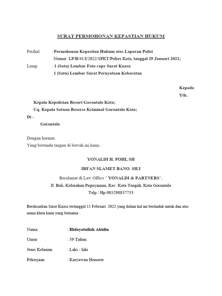 Permohonan Kepastian Hukum Dayat Abidin (1) | PDF