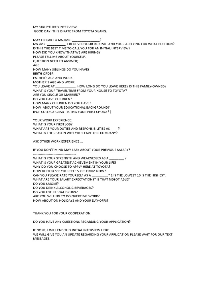 My Structured Interview | PDF | Career & Growth | Lifestyle