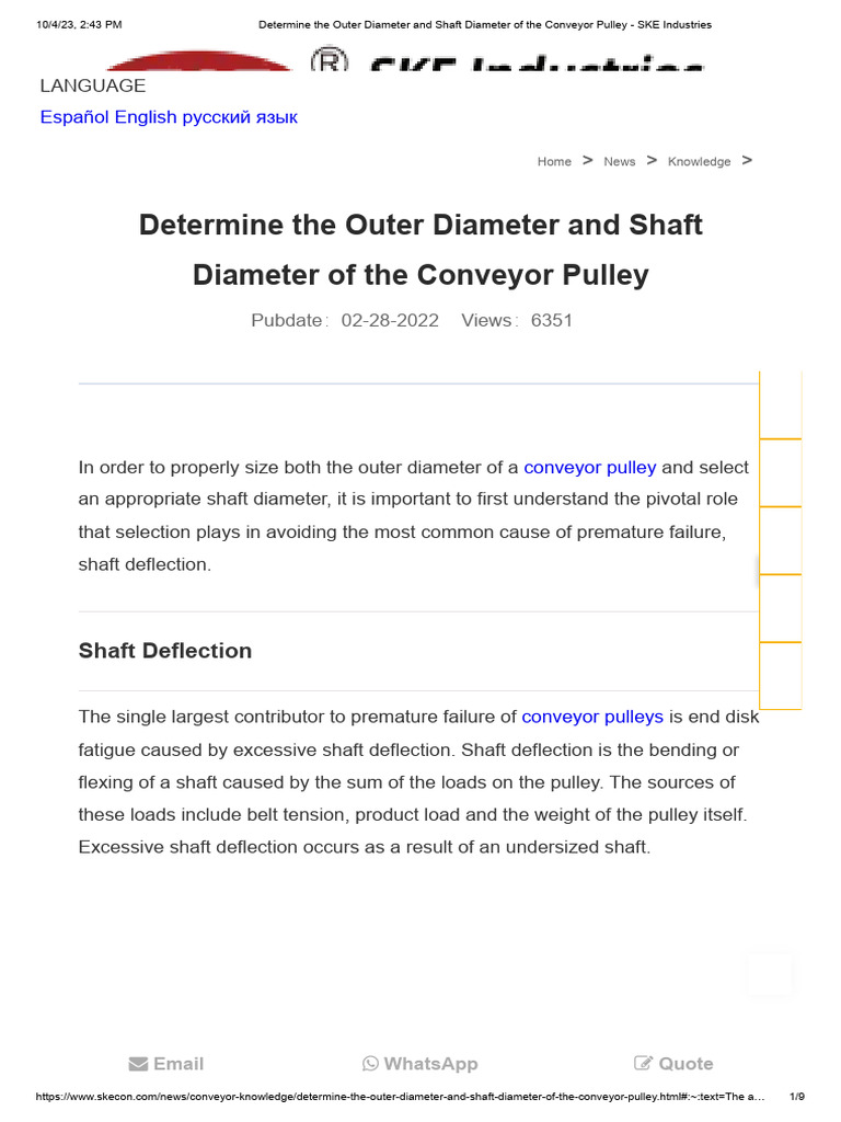 Determine The Outer Diameter and Shaft Diameter of The Conveyor Pulley ...