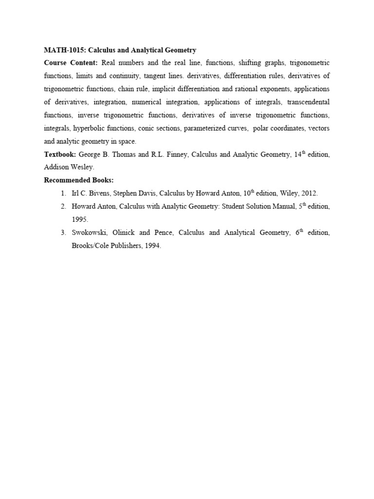 MATH-1015: Calculus & Analytic Geometry | PDF