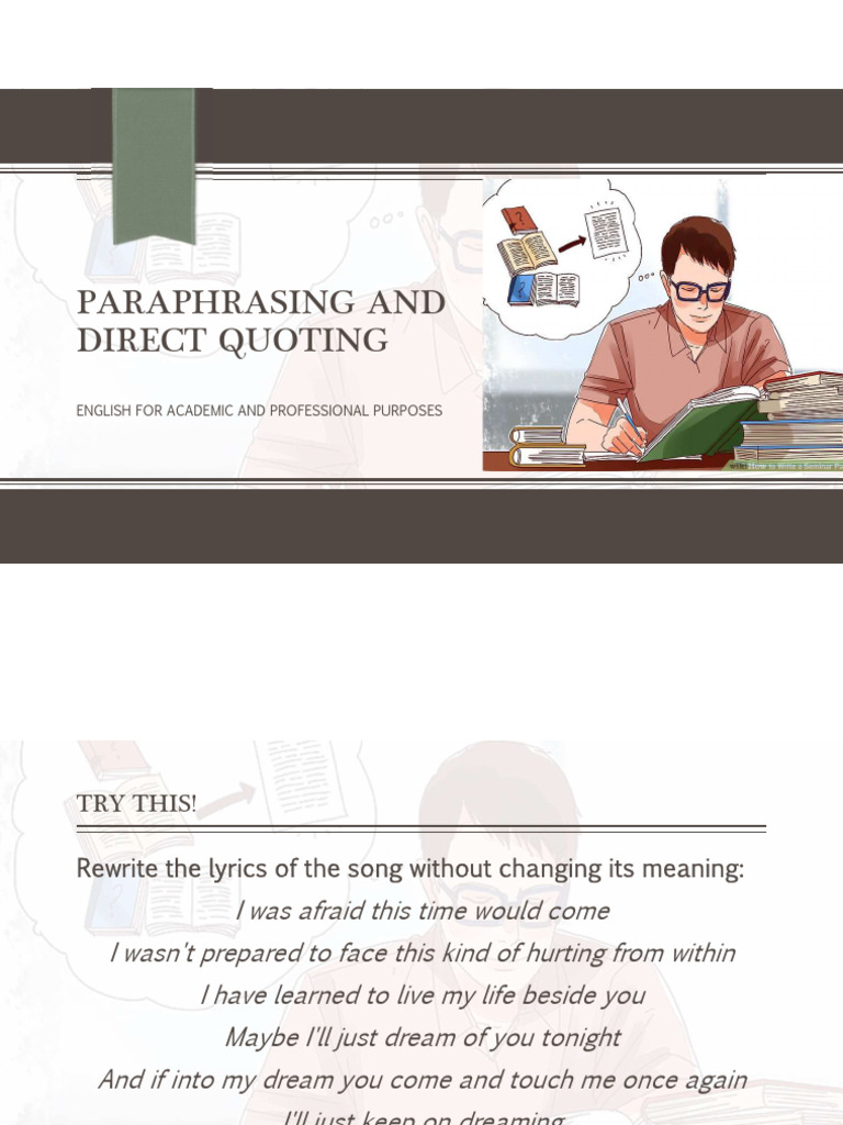 EAPP L4. Paraphrasing and Direct Quoting | PDF | Paragraph | Word