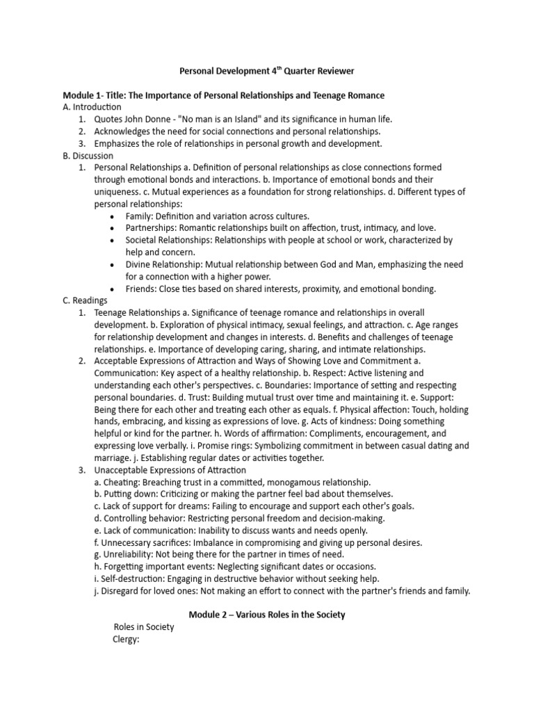 PerDev Reviewer 4th Quarter | PDF | Intimate Relationships | Family